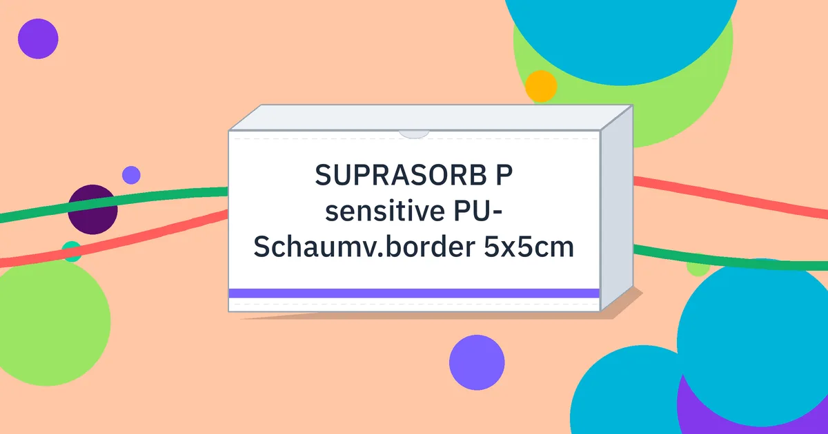 Symbolbild: Packung mit der Aufschrift SUPRASORB P sensitive PU-Schaumv.border 5x5cm (PZN 19144629) – Verfügbarkeit und Bezug in Apotheken in Frankfurt am Main