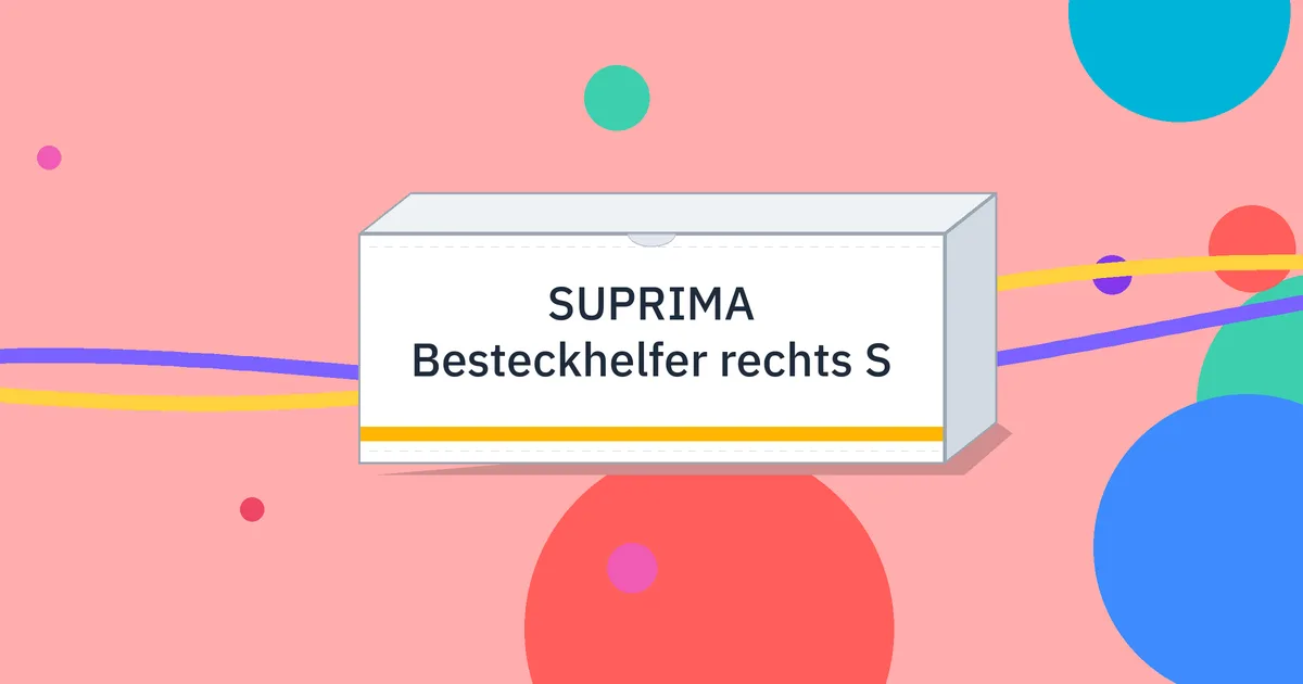 Symbolbild: Packung mit der Aufschrift SUPRIMA Besteckhelfer rechts S (PZN 20274202) – Verfügbarkeit und Bezug in Apotheken in Frankfurt am Main