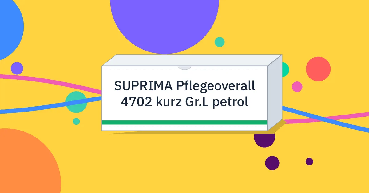 Symbolbild: Packung mit der Aufschrift SUPRIMA Pflegeoverall 4702 kurz Gr.L petrol (PZN 09376770) – Verfügbarkeit und Bezug in Apotheken in Frankfurt am Main