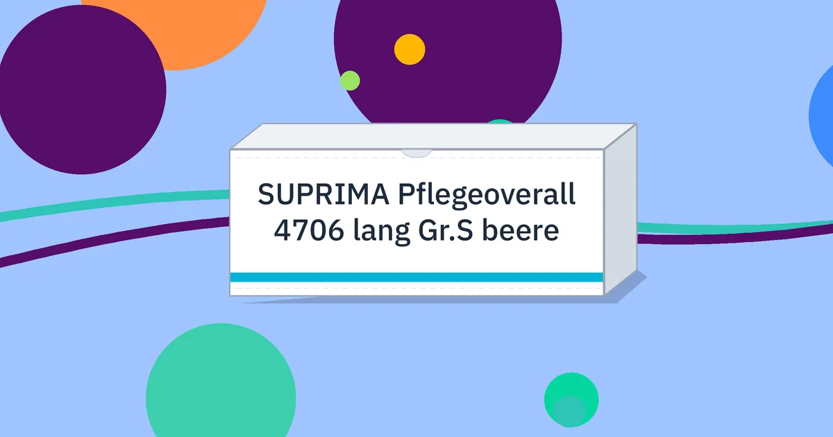 Symbolbild: Packung mit der Aufschrift SUPRIMA Pflegeoverall 4706 lang Gr.S beere (PZN 07331237) – Verfügbarkeit und Bezug in Apotheken in Frankfurt am Main