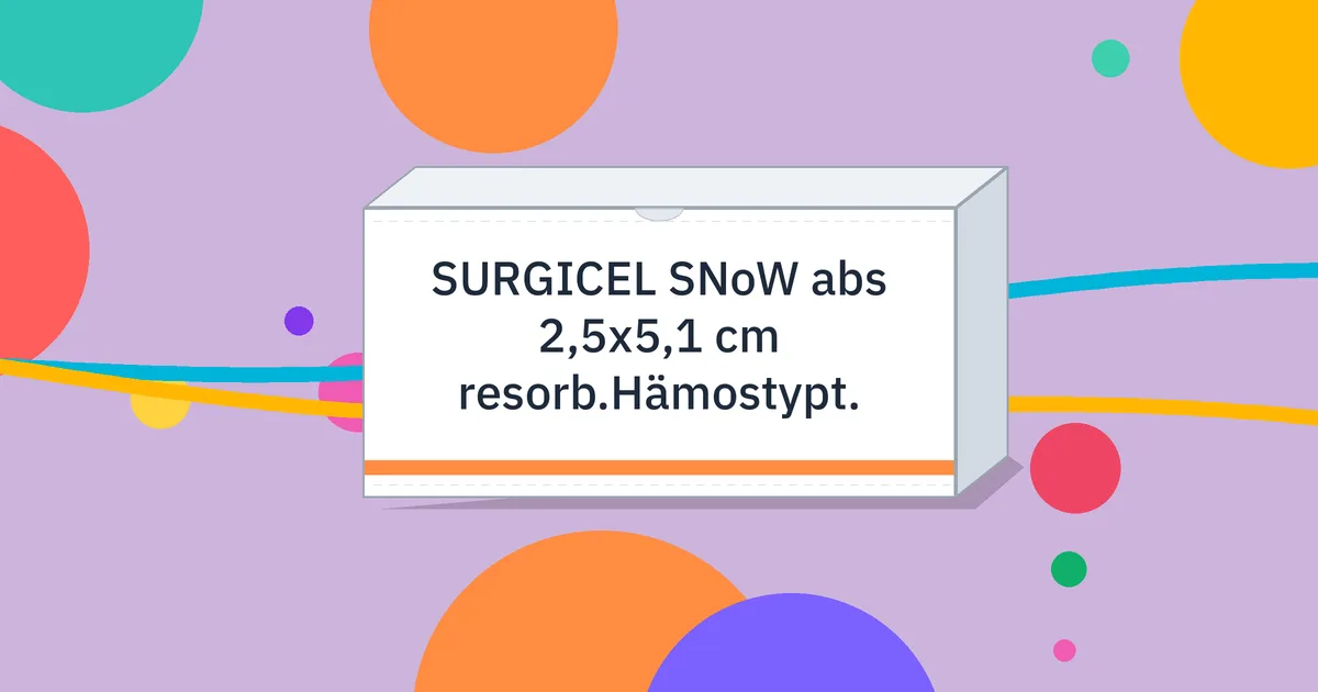 Symbolbild: Packung mit der Aufschrift SURGICEL SNoW abs 2,5x5,1 cm resorb.Hämostypt. (PZN 19884591) – Verfügbarkeit und Bezug in Apotheken in Frankfurt am Main