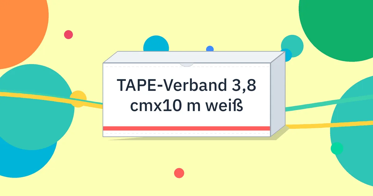 Symbolbild: Packung mit der Aufschrift TAPE-Verband 3,8 cmx10 m weiß (PZN 01566181) – Verfügbarkeit und Bezug in Apotheken in Frankfurt am Main