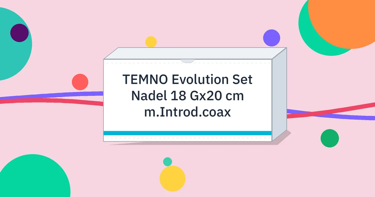 Symbolbild: Packung mit der Aufschrift TEMNO Evolution Set Nadel 18 Gx20 cm m.Introd.coax (PZN 18766079) – Verfügbarkeit und Bezug in Apotheken in Frankfurt am Main