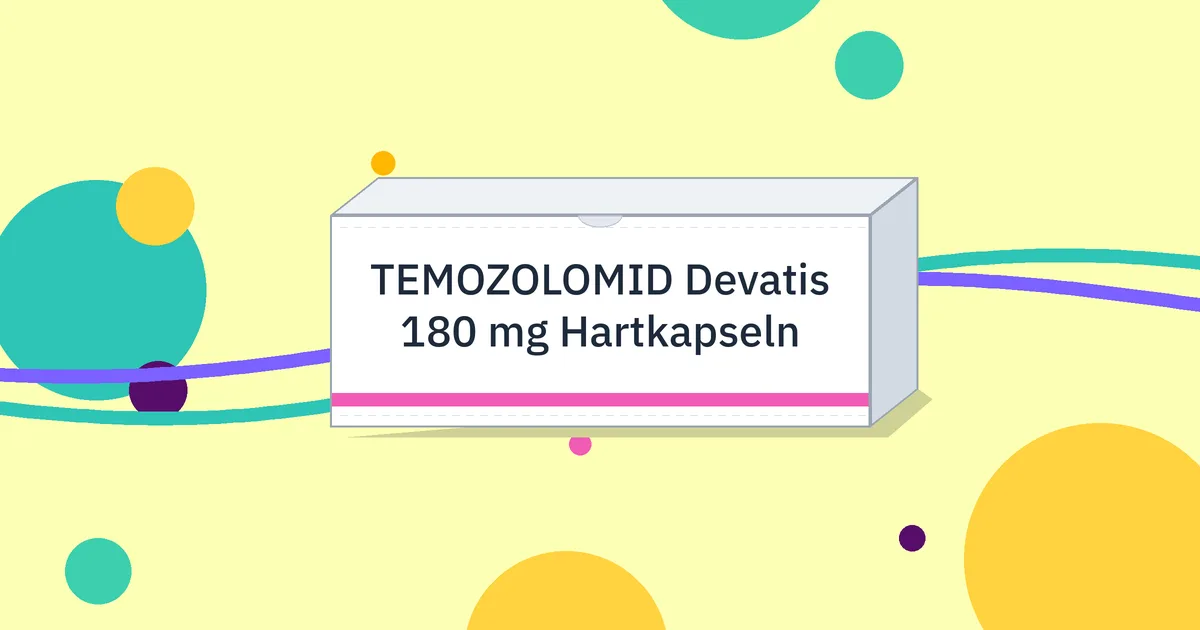 Symbolbild: Packung mit der Aufschrift TEMOZOLOMID Devatis 180 mg Hartkapseln (PZN 17981806) – Verfügbarkeit und Bezug in Apotheken in Frankfurt am Main