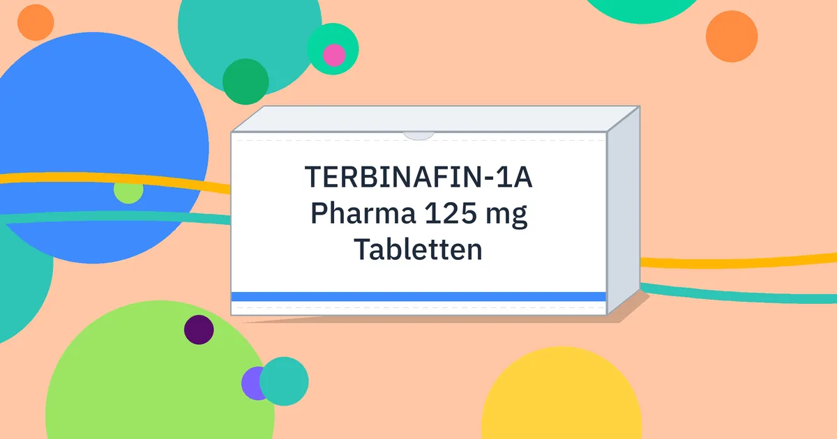 Symbolbild: Packung mit der Aufschrift TERBINAFIN-1A Pharma 125 mg Tabletten (PZN 01044318) – Verfügbarkeit und Bezug in Apotheken in Frankfurt am Main