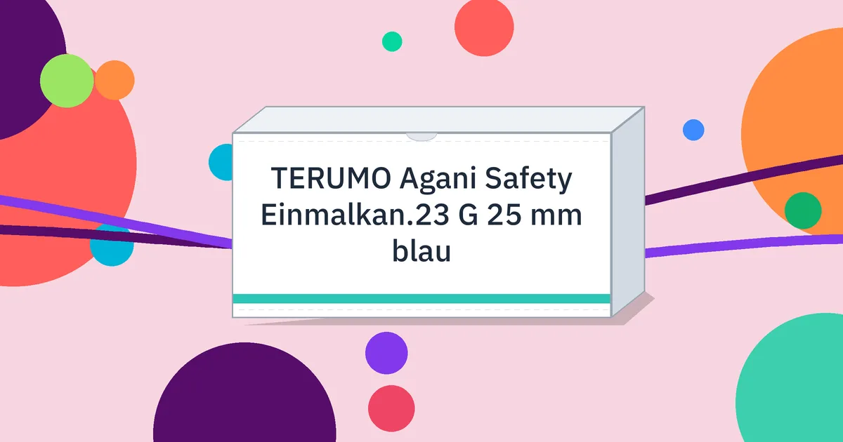 Symbolbild: Packung mit der Aufschrift TERUMO Agani Safety Einmalkan.23 G 25 mm blau (PZN 18201897) – Verfügbarkeit und Bezug in Apotheken in Frankfurt am Main