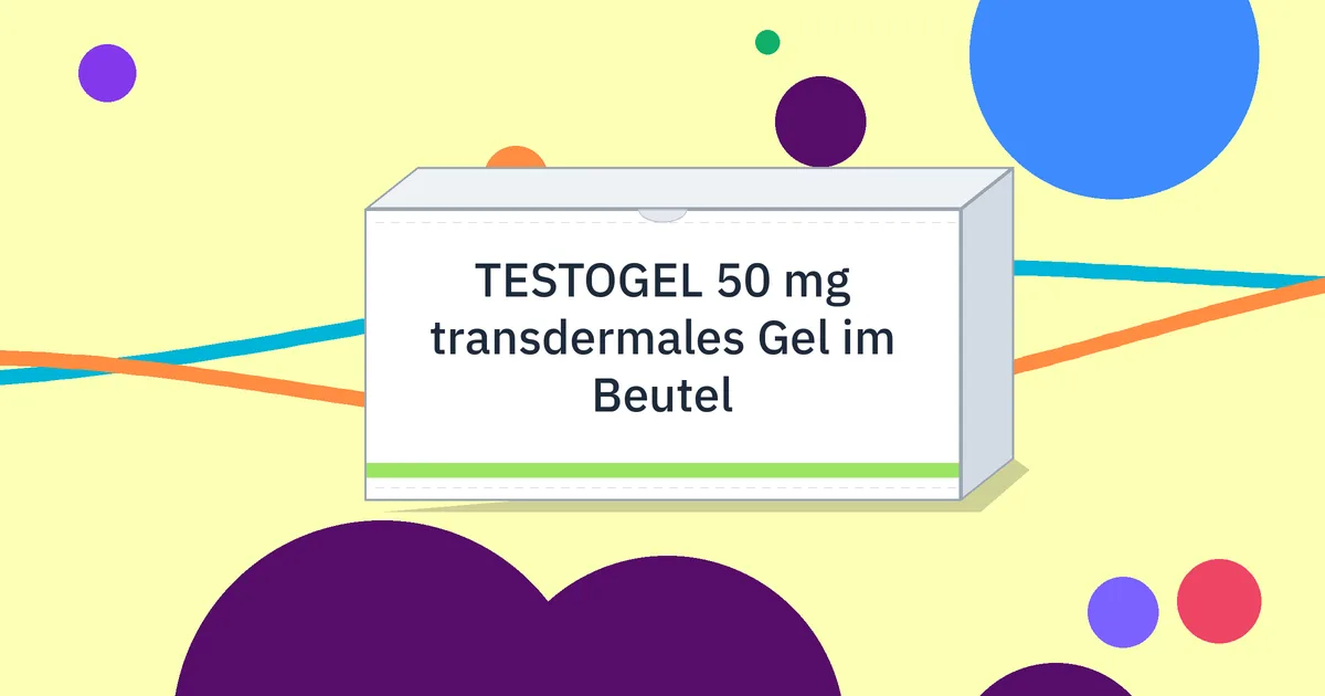 Symbolbild: Packung mit der Aufschrift TESTOGEL 50 mg transdermales Gel im Beutel (PZN 00940855) – Verfügbarkeit und Bezug in Apotheken in Frankfurt am Main
