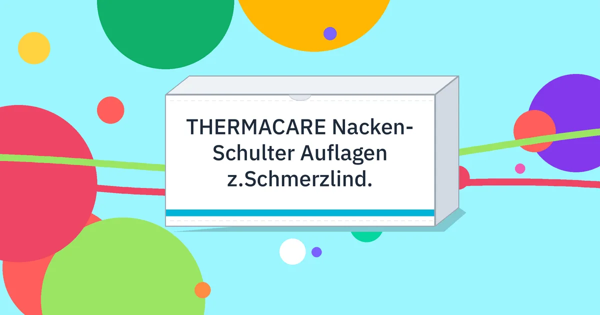 Symbolbild: Packung mit der Aufschrift THERMACARE Nacken-Schulter Auflagen z.Schmerzlind. (PZN 01690900) – Verfügbarkeit und Bezug in Apotheken in Frankfurt am Main