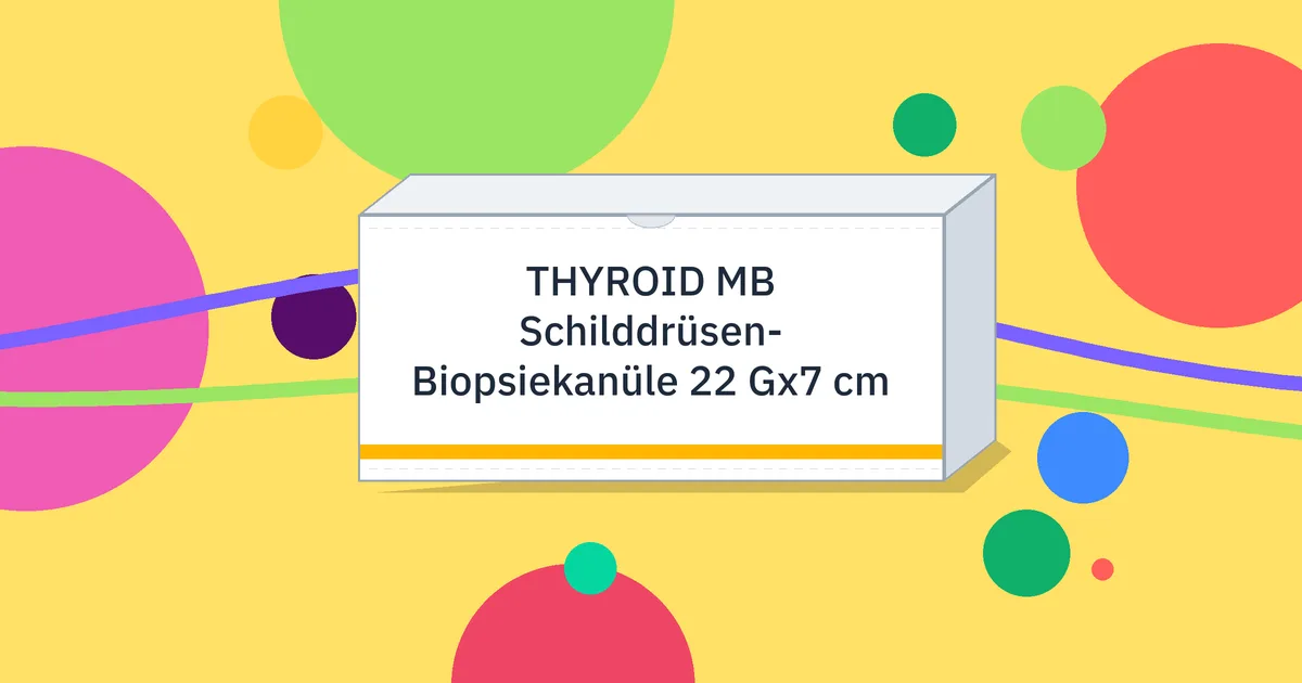 Symbolbild: Packung mit der Aufschrift THYROID MB Schilddrüsen-Biopsiekanüle 22 Gx7 cm (PZN 06124677) – Verfügbarkeit und Bezug in Apotheken in Frankfurt am Main