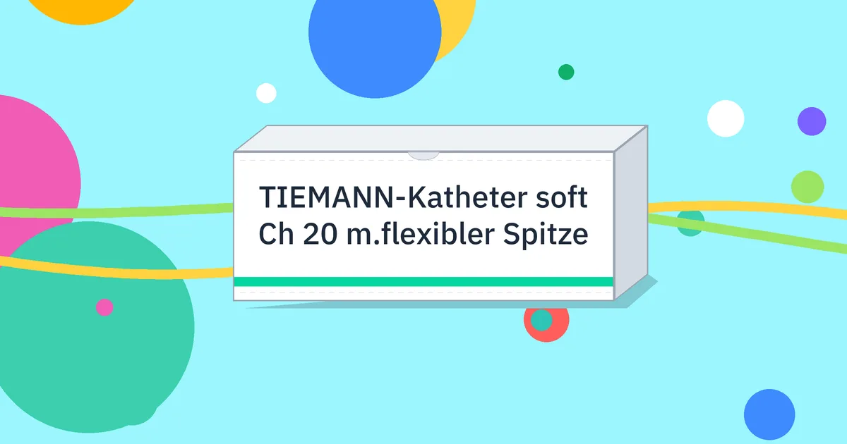 Symbolbild: Packung mit der Aufschrift TIEMANN-Katheter soft Ch 20 m.flexibler Spitze (PZN 13702235) – Verfügbarkeit und Bezug in Apotheken in Frankfurt am Main