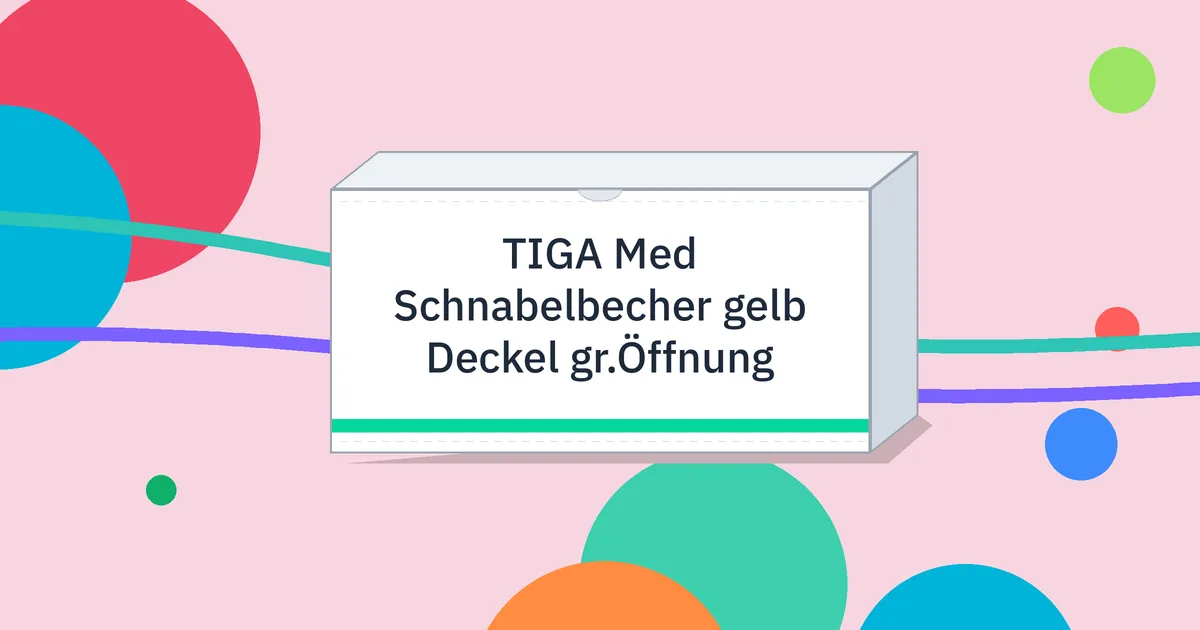 Symbolbild: Packung mit der Aufschrift TIGA Med Schnabelbecher gelb Deckel gr.Öffnung (PZN 07723196) – Verfügbarkeit und Bezug in Apotheken in Frankfurt am Main