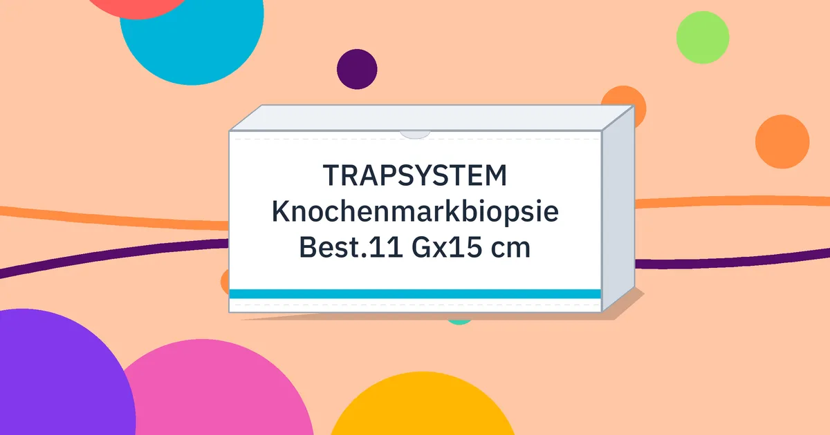 Symbolbild: Packung mit der Aufschrift TRAPSYSTEM Knochenmarkbiopsie Best.11 Gx15 cm (PZN 07096463) – Verfügbarkeit und Bezug in Apotheken in Frankfurt am Main