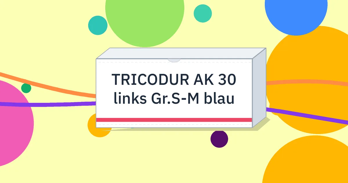 Symbolbild: Packung mit der Aufschrift TRICODUR AK 30 links Gr.S-M blau (PZN 02052900) – Verfügbarkeit und Bezug in Apotheken in Frankfurt am Main