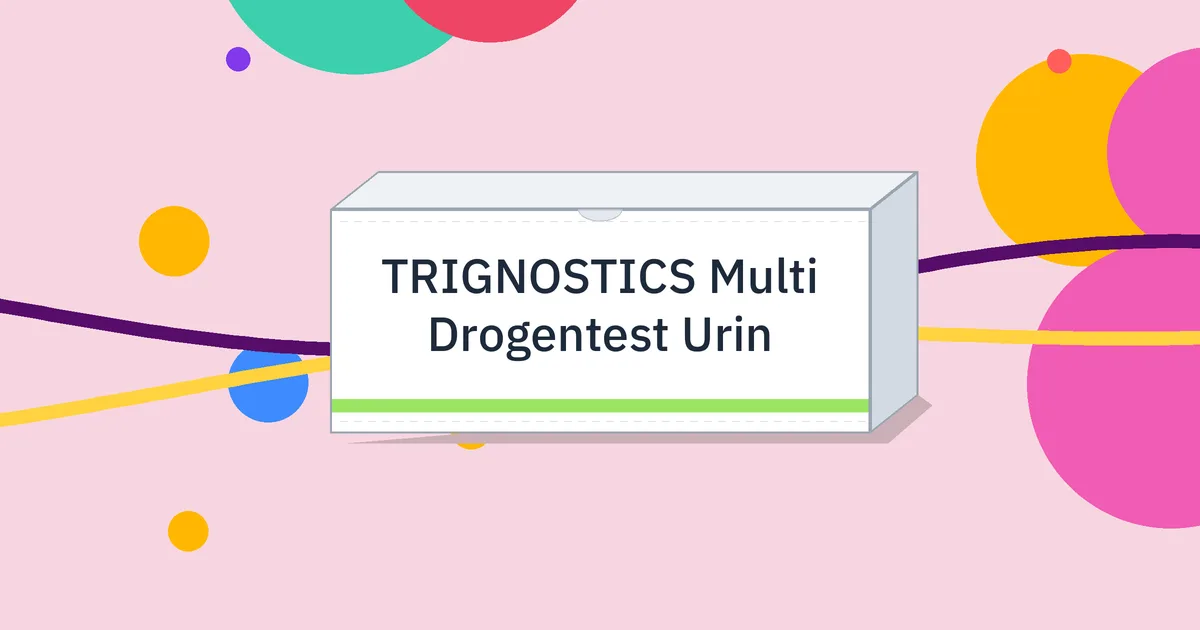 Symbolbild: Packung mit der Aufschrift TRIGNOSTICS Multi Drogentest Urin (PZN 19372738) – Verfügbarkeit und Bezug in Apotheken in Frankfurt am Main