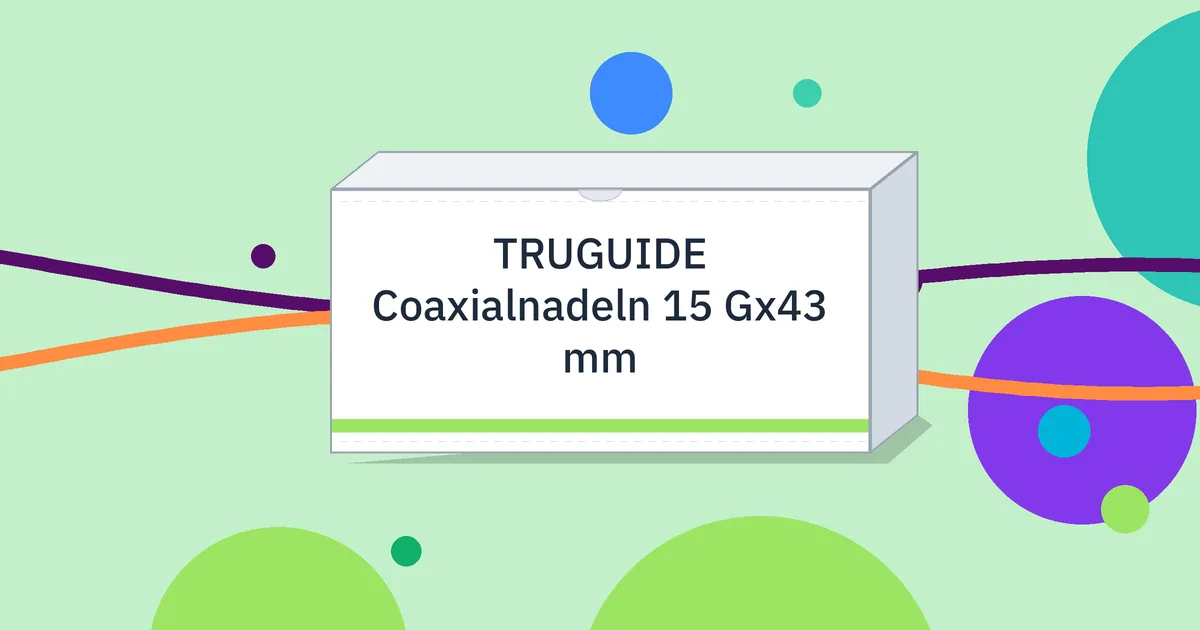 Symbolbild: Packung mit der Aufschrift TRUGUIDE Coaxialnadeln 15 Gx43 mm (PZN 03406085) – Verfügbarkeit und Bezug in Apotheken in Frankfurt am Main
