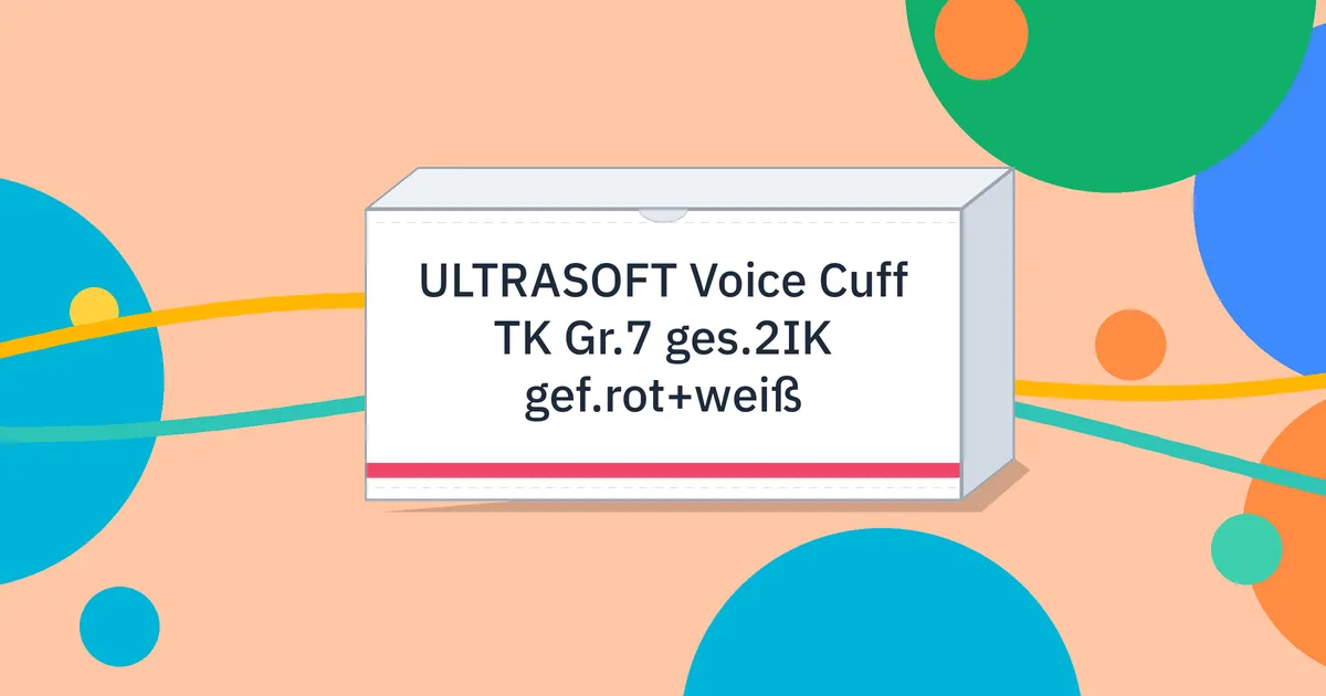 Symbolbild: Packung mit der Aufschrift ULTRASOFT Voice Cuff TK Gr.7 ges.2IK gef.rot+weiß (PZN 10731489) – Verfügbarkeit und Bezug in Apotheken in Frankfurt am Main