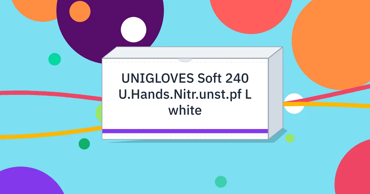 Symbolbild: Packung mit der Aufschrift UNIGLOVES Soft 240 U.Hands.Nitr.unst.pf L white (PZN 18102557) – Verfügbarkeit und Bezug in Apotheken in Frankfurt am Main