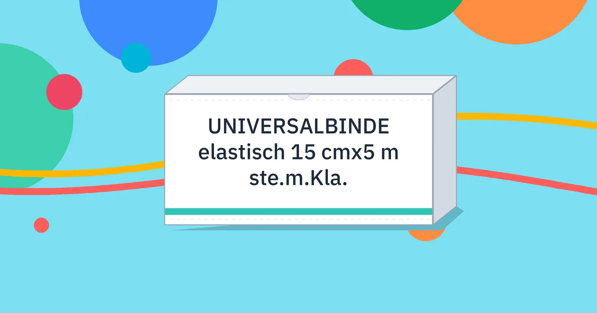 Symbolbild: Packung mit der Aufschrift UNIVERSALBINDE elastisch 15 cmx5 m ste.m.Kla. (PZN 06932130) – Verfügbarkeit und Bezug in Apotheken in Frankfurt am Main
