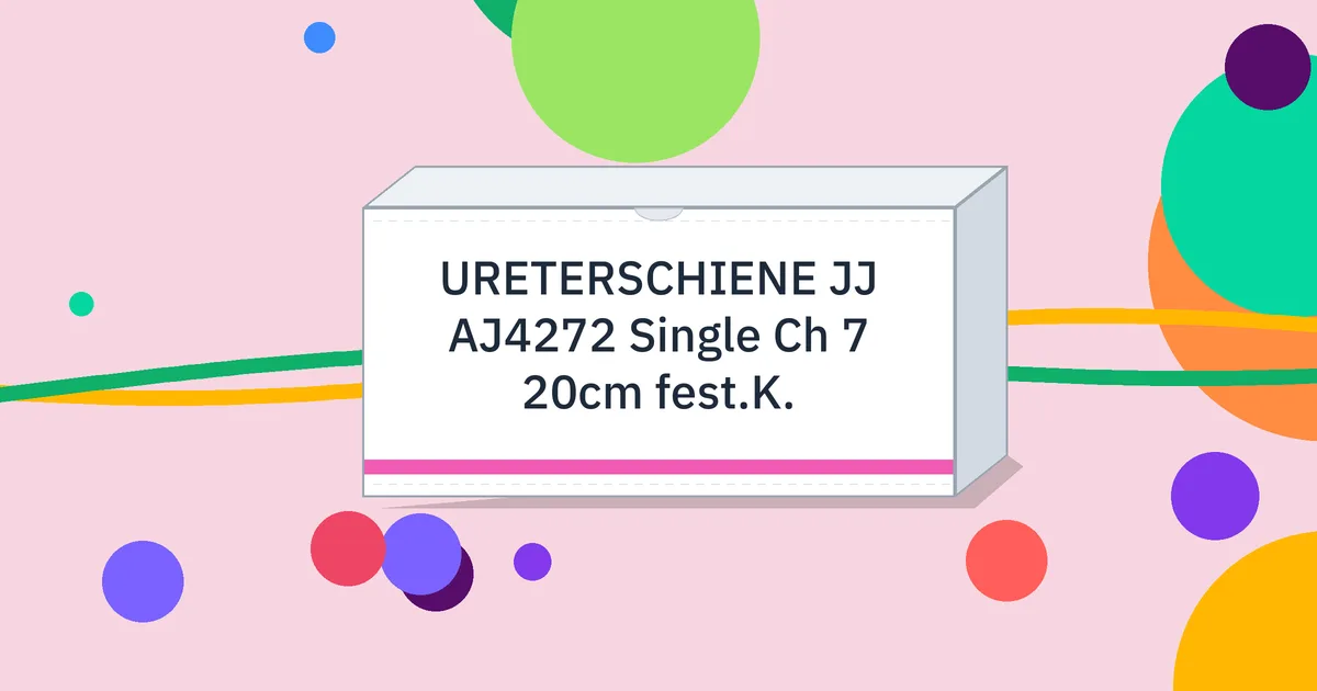 Symbolbild: Packung mit der Aufschrift URETERSCHIENE JJ AJ4272 Single Ch 7 20cm fest.K. (PZN 00753047) – Verfügbarkeit und Bezug in Apotheken in Frankfurt am Main