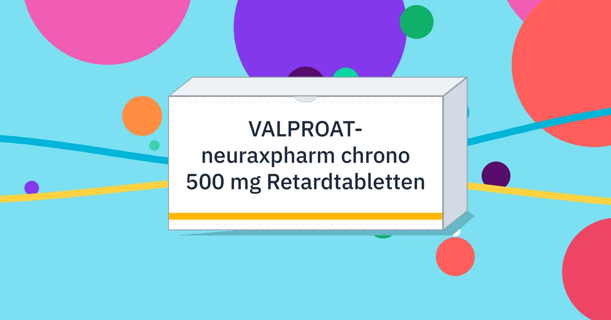 Symbolbild: Packung mit der Aufschrift VALPROAT-neuraxpharm chrono 500 mg Retardtabletten (PZN 00951439) – Verfügbarkeit und Bezug in Apotheken in Frankfurt am Main