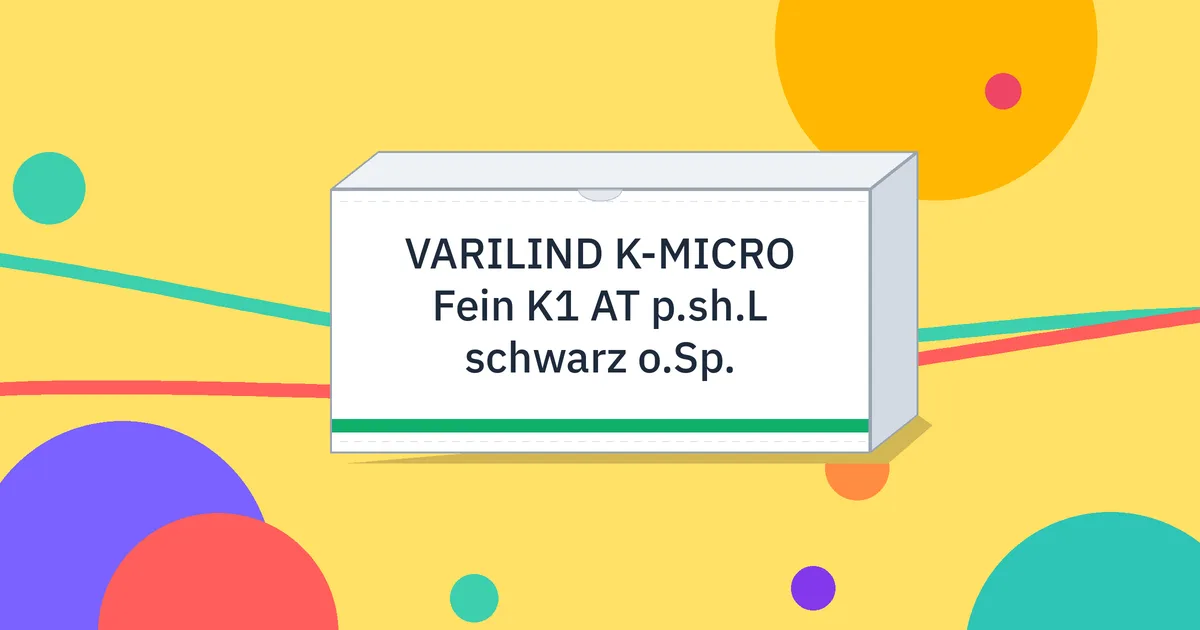 Symbolbild: Packung mit der Aufschrift VARILIND K-MICRO Fein K1 AT p.sh.L schwarz o.Sp. (PZN 20552641) – Verfügbarkeit und Bezug in Apotheken in Frankfurt am Main