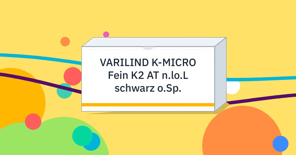 Symbolbild: Packung mit der Aufschrift VARILIND K-MICRO Fein K2 AT n.lo.L schwarz o.Sp. (PZN 20553899) – Verfügbarkeit und Bezug in Apotheken in Frankfurt am Main