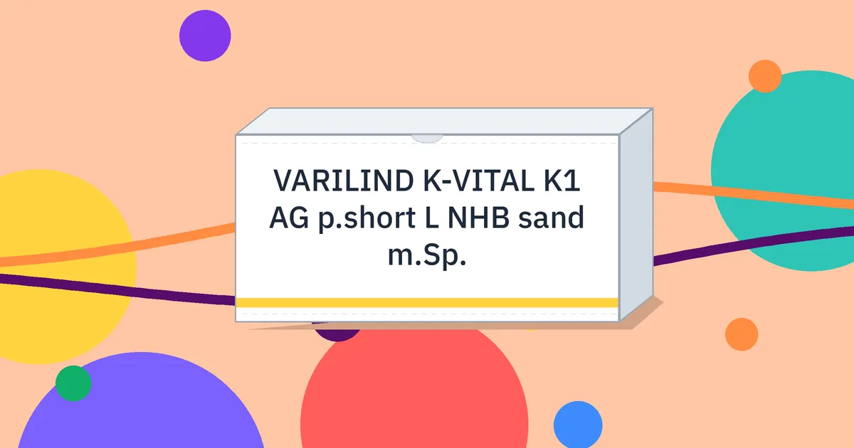 Symbolbild: Packung mit der Aufschrift VARILIND K-VITAL K1 AG p.short L NHB sand m.Sp. (PZN 20562757) – Verfügbarkeit und Bezug in Apotheken in Frankfurt am Main