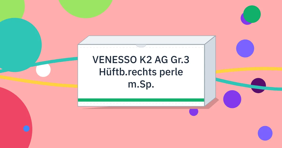 Symbolbild: Packung mit der Aufschrift VENESSO K2 AG Gr.3 Hüftb.rechts perle m.Sp. (PZN 03273827) – Verfügbarkeit und Bezug in Apotheken in Frankfurt am Main