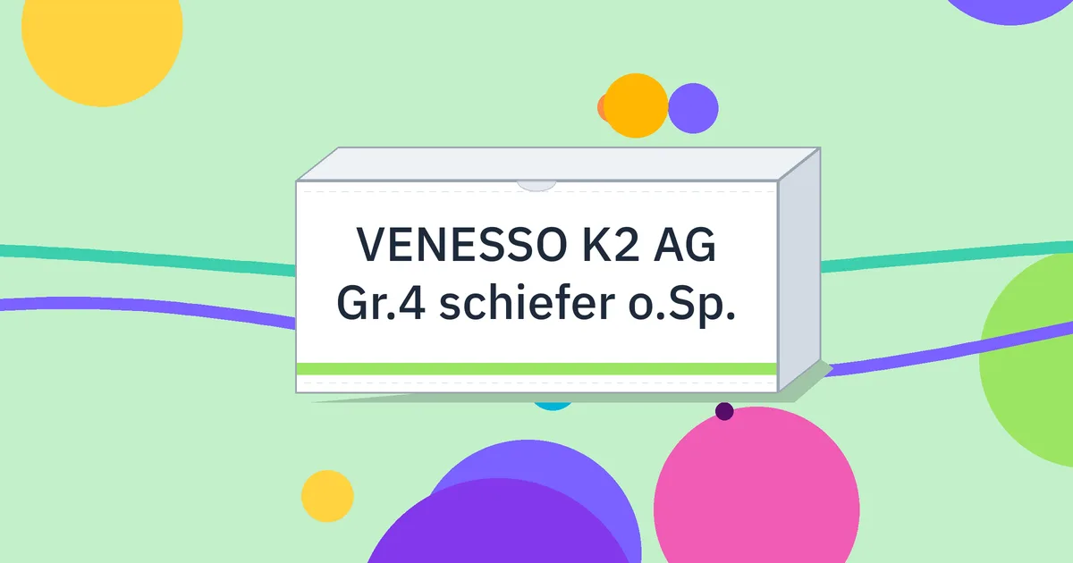 Symbolbild: Packung mit der Aufschrift VENESSO K2 AG Gr.4 schiefer o.Sp. (PZN 03280141) – Verfügbarkeit und Bezug in Apotheken in Frankfurt am Main