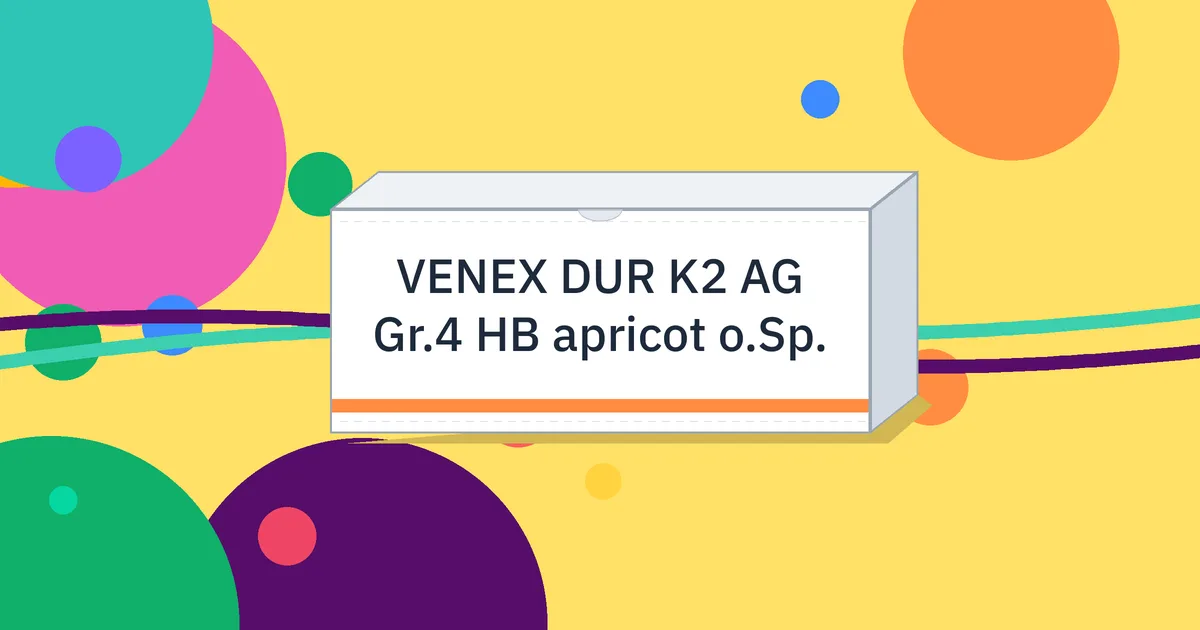 Symbolbild: Packung mit der Aufschrift VENEX DUR K2 AG Gr.4 HB apricot o.Sp. (PZN 03220937) – Verfügbarkeit und Bezug in Apotheken in Frankfurt am Main