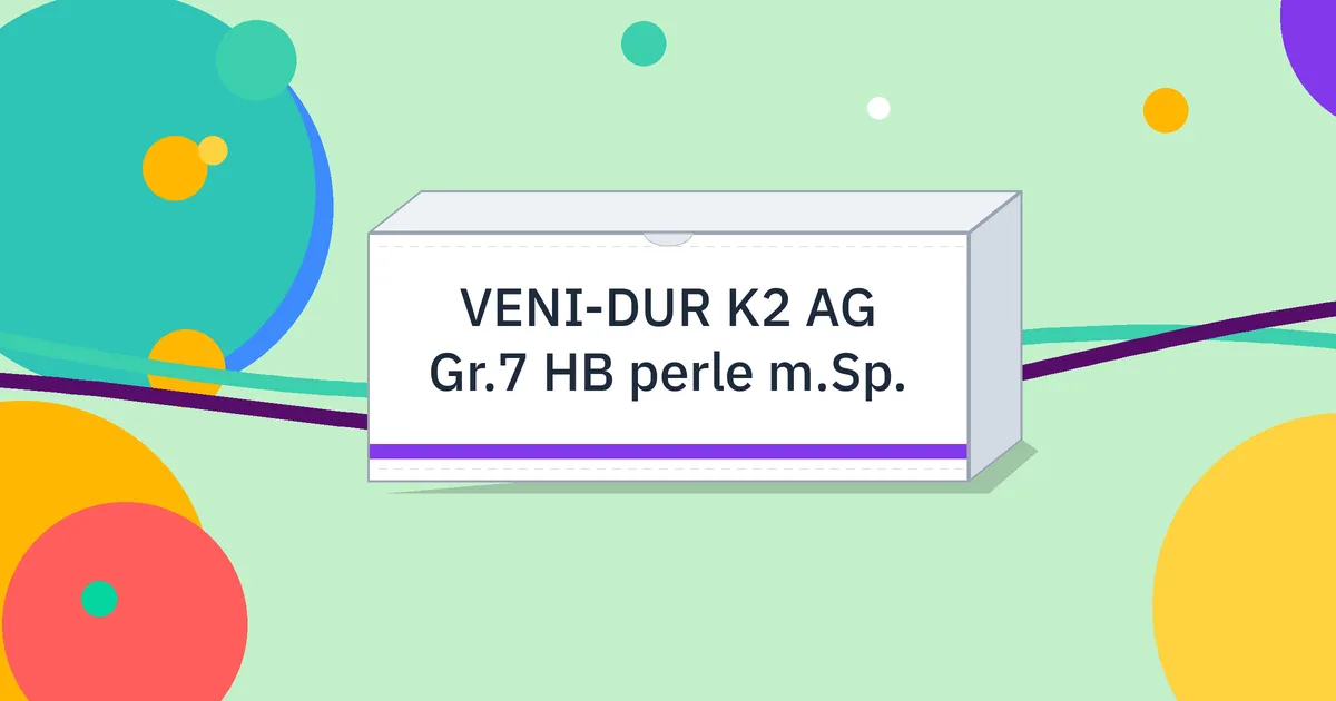 Symbolbild: Packung mit der Aufschrift VENI-DUR K2 AG Gr.7 HB perle m.Sp. (PZN 03244292) – Verfügbarkeit und Bezug in Apotheken in Frankfurt am Main
