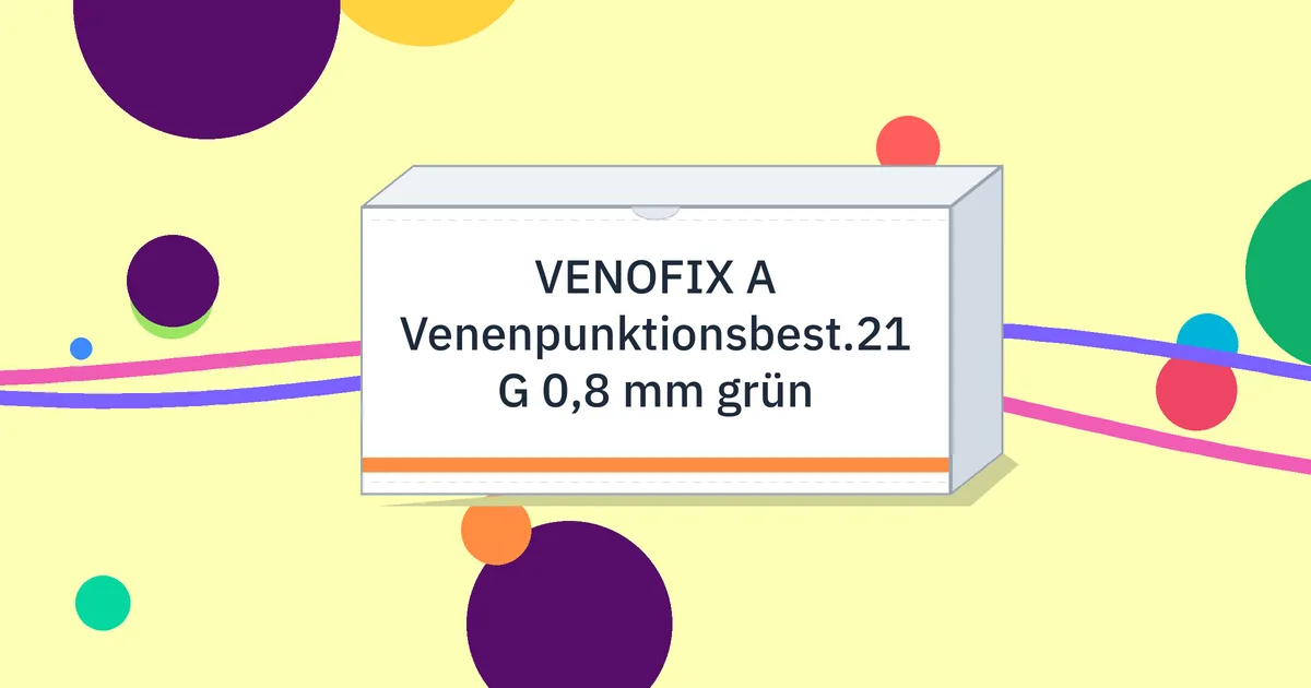 Symbolbild: Packung mit der Aufschrift VENOFIX A Venenpunktionsbest.21 G 0,8 mm grün (PZN 08482180) – Verfügbarkeit und Bezug in Apotheken in Frankfurt am Main