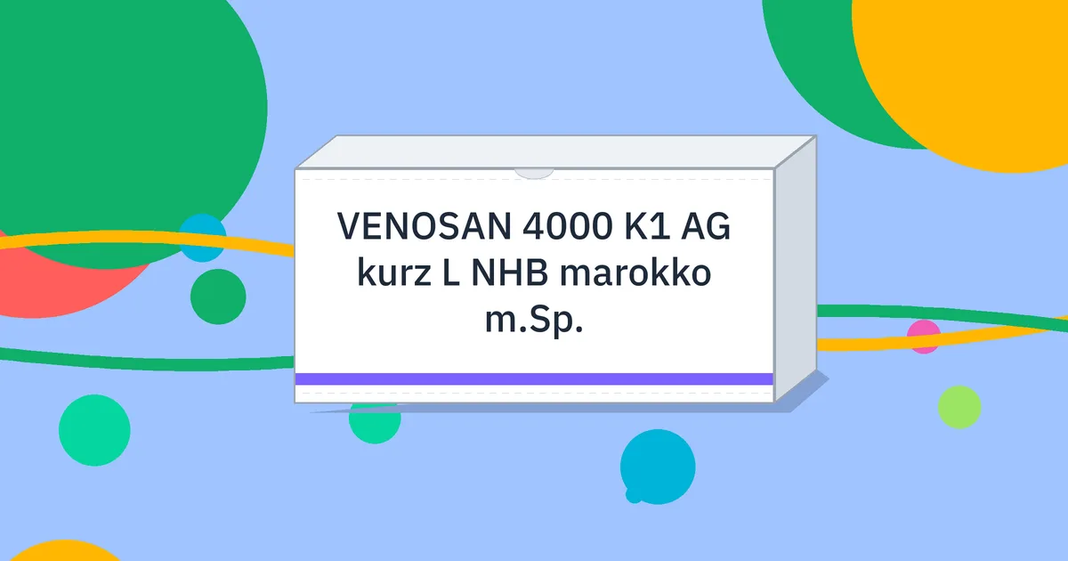 Symbolbild: Packung mit der Aufschrift VENOSAN 4000 K1 AG kurz L NHB marokko m.Sp. (PZN 14425476) – Verfügbarkeit und Bezug in Apotheken in Frankfurt am Main