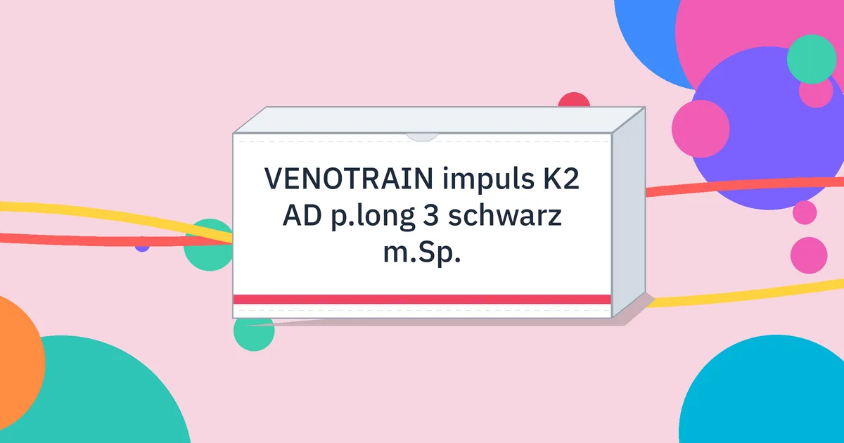 Symbolbild: Packung mit der Aufschrift VENOTRAIN impuls K2 AD p.long 3 schwarz m.Sp. (PZN 00623037) – Verfügbarkeit und Bezug in Apotheken in Frankfurt am Main