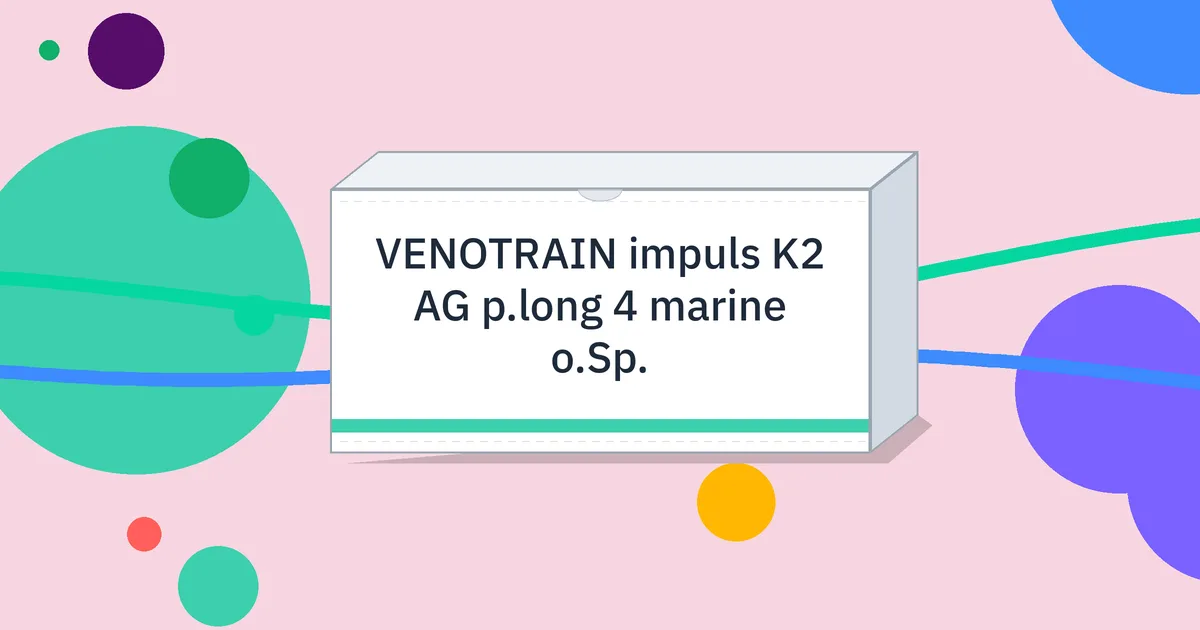 Symbolbild: Packung mit der Aufschrift VENOTRAIN impuls K2 AG p.long 4 marine o.Sp. (PZN 15212216) – Verfügbarkeit und Bezug in Apotheken in Frankfurt am Main