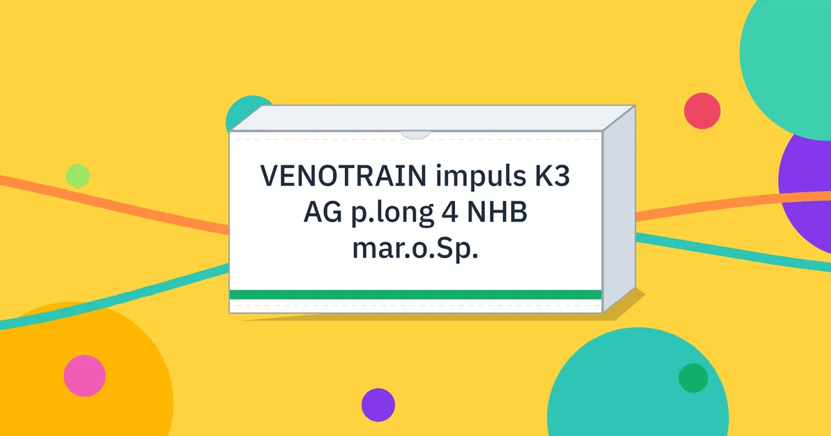 Symbolbild: Packung mit der Aufschrift VENOTRAIN impuls K3 AG p.long 4 NHB mar.o.Sp. (PZN 15215769) – Verfügbarkeit und Bezug in Apotheken in Frankfurt am Main