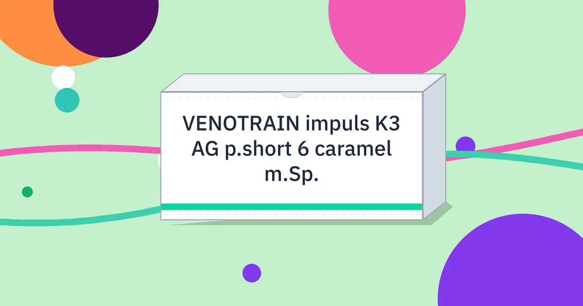 Symbolbild: Packung mit der Aufschrift VENOTRAIN impuls K3 AG p.short 6 caramel m.Sp. (PZN 00496691) – Verfügbarkeit und Bezug in Apotheken in Frankfurt am Main