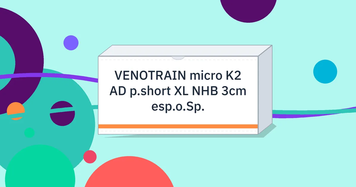 Symbolbild: Packung mit der Aufschrift VENOTRAIN micro K2 AD p.short XL NHB 3cm esp.o.Sp. (PZN 05719546) – Verfügbarkeit und Bezug in Apotheken in Frankfurt am Main