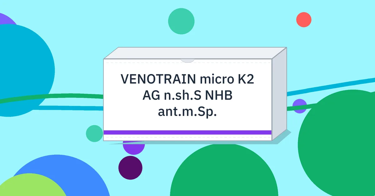 Symbolbild: Packung mit der Aufschrift VENOTRAIN micro K2 AG n.sh.S NHB ant.m.Sp. (PZN 11063972) – Verfügbarkeit und Bezug in Apotheken in Frankfurt am Main