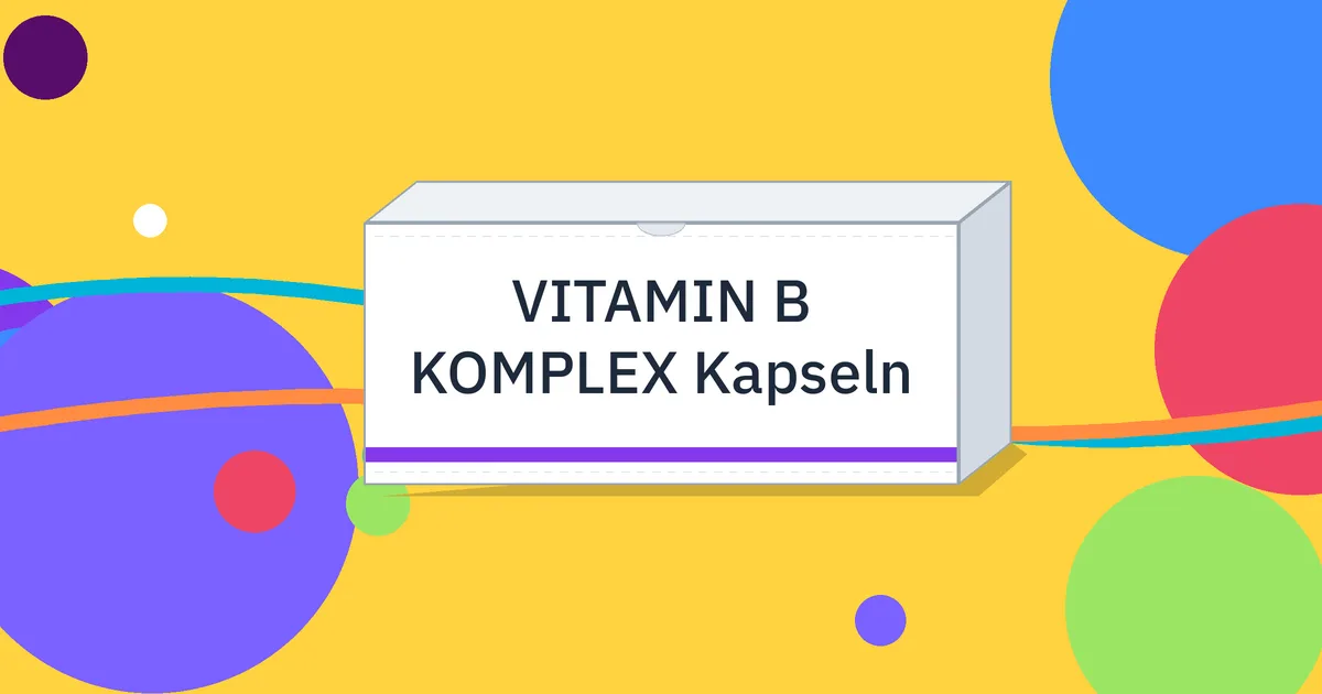 Symbolbild: Packung mit der Aufschrift VITAMIN B KOMPLEX Kapseln (PZN 19302531) – Verfügbarkeit und Bezug in Apotheken in Frankfurt am Main