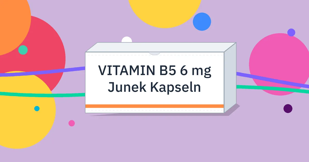 Symbolbild: Packung mit der Aufschrift VITAMIN B5 6 mg Junek Kapseln (PZN 10053730) – Verfügbarkeit und Bezug in Apotheken in Frankfurt am Main