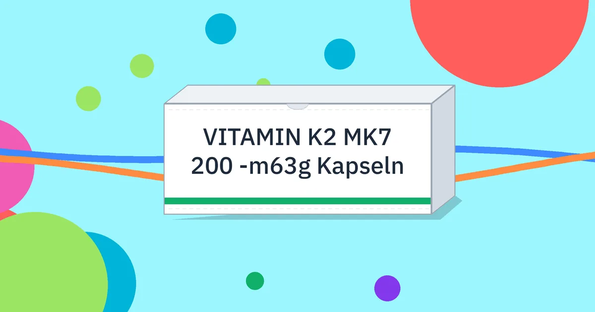 Symbolbild: Packung mit der Aufschrift VITAMIN K2 MK7 200 -m63g Kapseln (PZN 15738384) – Verfügbarkeit und Bezug in Apotheken in Frankfurt am Main