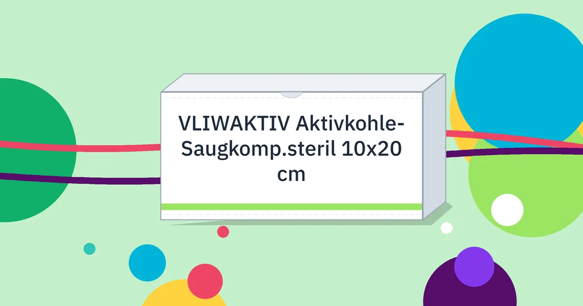 Symbolbild: Packung mit der Aufschrift VLIWAKTIV Aktivkohle-Saugkomp.steril 10x20 cm (PZN 20087440) – Verfügbarkeit und Bezug in Apotheken in Frankfurt am Main