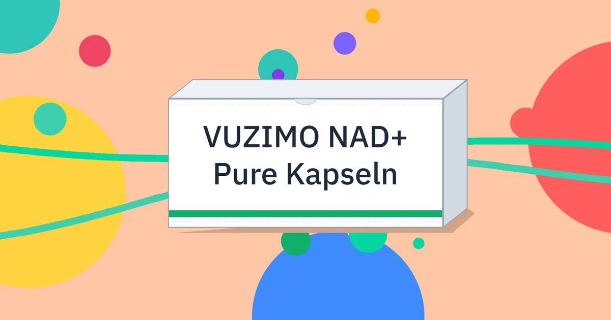 Symbolbild: Packung mit der Aufschrift VUZIMO NAD+ Pure Kapseln (PZN 20918852) – Verfügbarkeit und Bezug in Apotheken in Frankfurt am Main