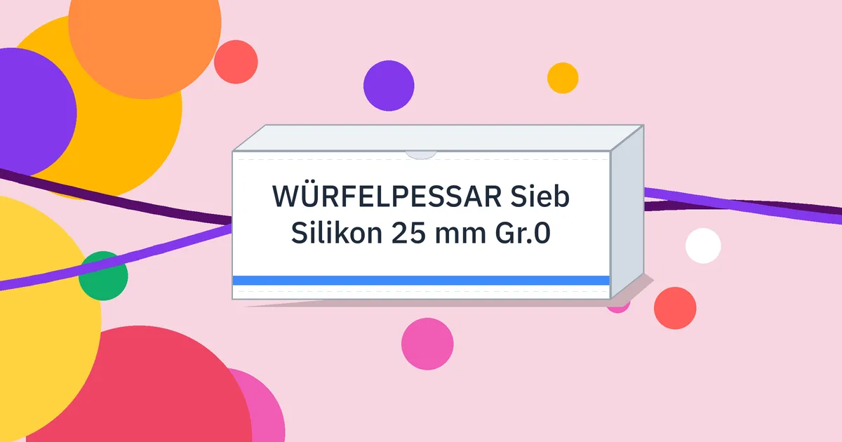 Symbolbild: Packung mit der Aufschrift WÜRFELPESSAR Sieb Silikon 25 mm Gr.0 (PZN 04925605) – Verfügbarkeit und Bezug in Apotheken in Frankfurt am Main
