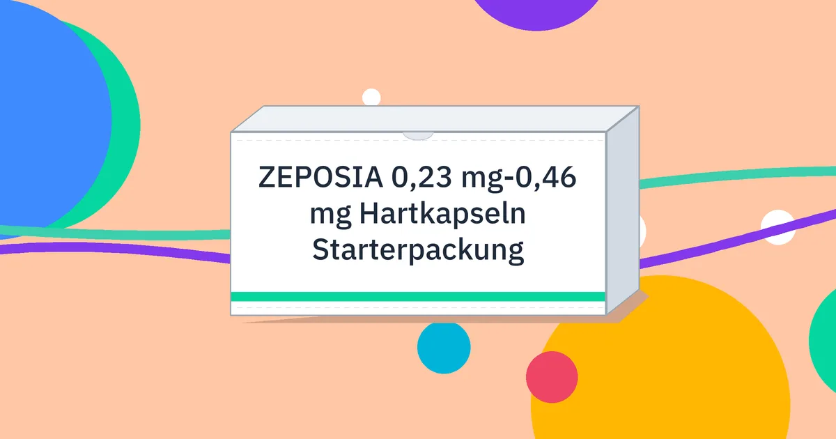 Symbolbild: Packung mit der Aufschrift ZEPOSIA 0,23 mg-0,46 mg Hartkapseln Starterpackung (PZN 18116944) – Verfügbarkeit und Bezug in Apotheken in Frankfurt am Main