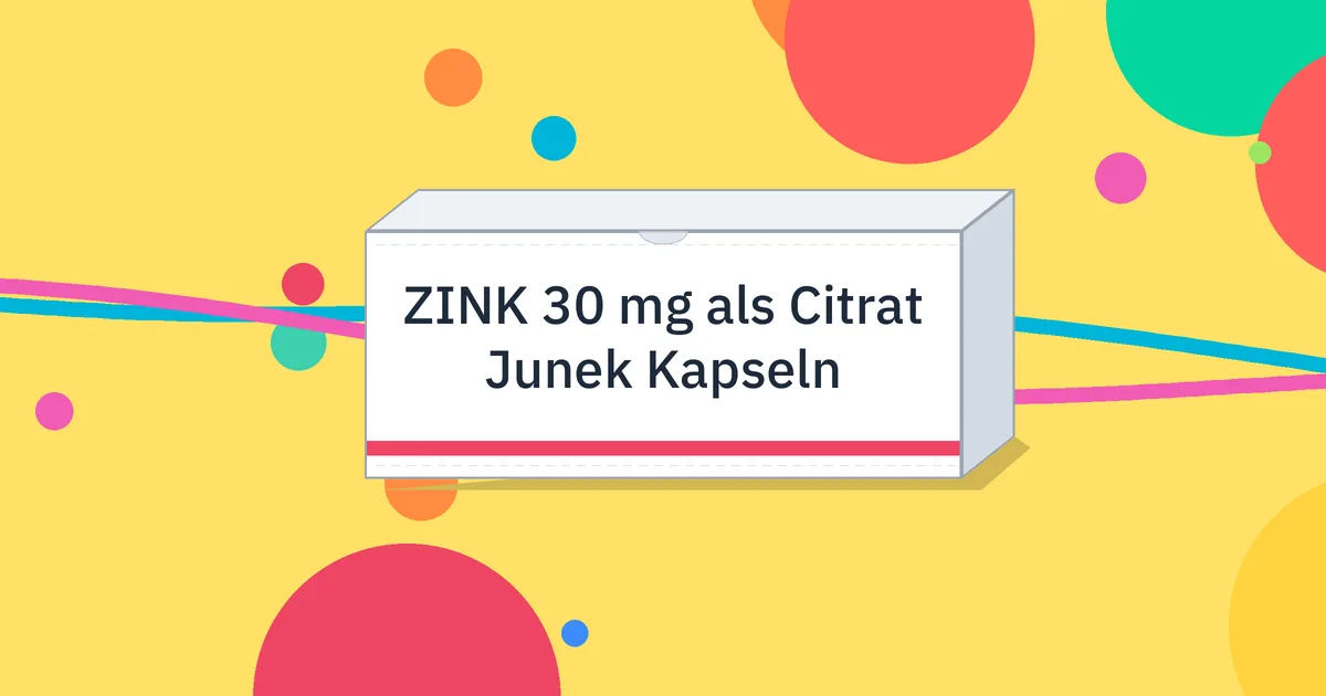 Symbolbild: Packung mit der Aufschrift ZINK 30 mg als Citrat Junek Kapseln (PZN 20284011) – Verfügbarkeit und Bezug in Apotheken in Frankfurt am Main