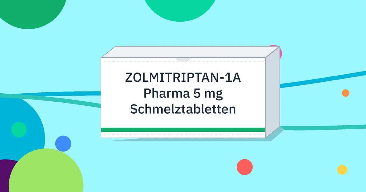 Symbolbild: Packung mit der Aufschrift ZOLMITRIPTAN-1A Pharma 5 mg Schmelztabletten (PZN 09427444) – Verfügbarkeit und Bezug in Apotheken in Frankfurt am Main