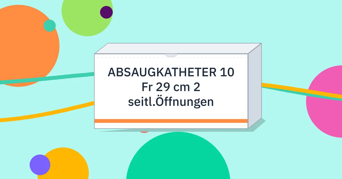 Symbolbild: Packung mit der Aufschrift ABSAUGKATHETER 10 Fr 29 cm 2 seitl.Öffnungen (PZN 00912178) – Verfügbarkeit und Bezug in Apotheken in Frankfurt am Main