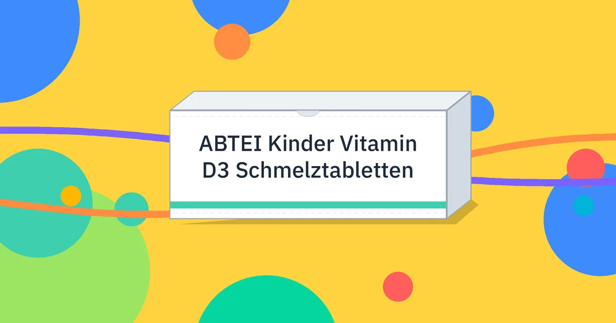 Symbolbild: Packung mit der Aufschrift ABTEI Kinder Vitamin D3 Schmelztabletten (PZN 17261182) – Verfügbarkeit und Bezug in Apotheken in Frankfurt am Main